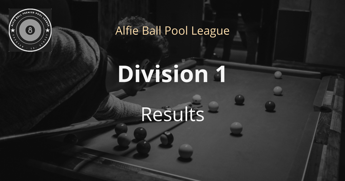 Division 1 | Results | Alfie Ball Pool League
